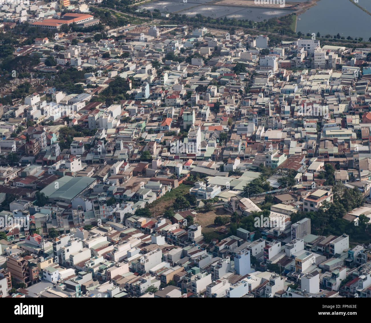 Aerial view of Saigon, Ho Chi Minh City, Vietnam. Over a mostly ...