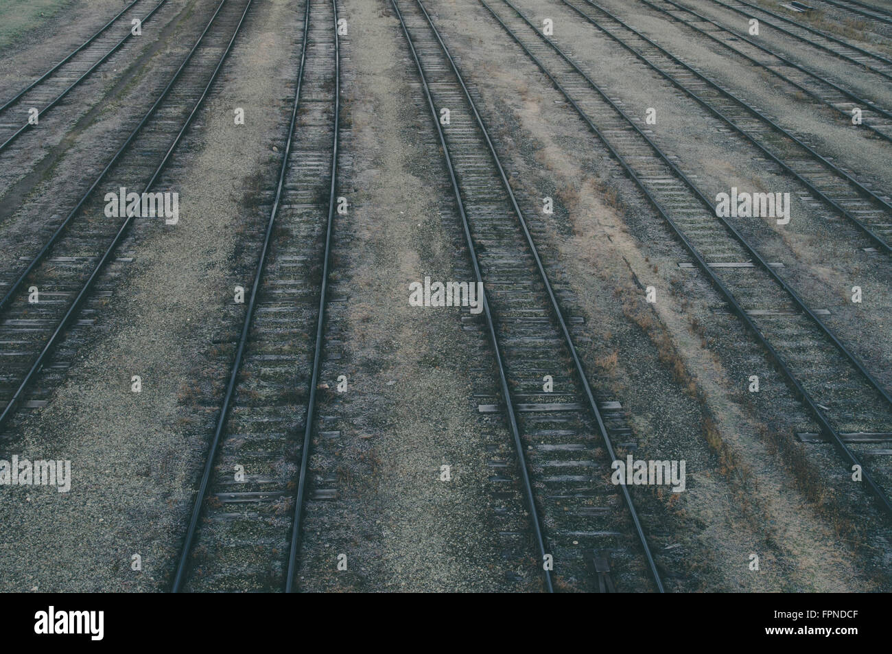 Old railroad tracks at train station, transportation infrastructure ...