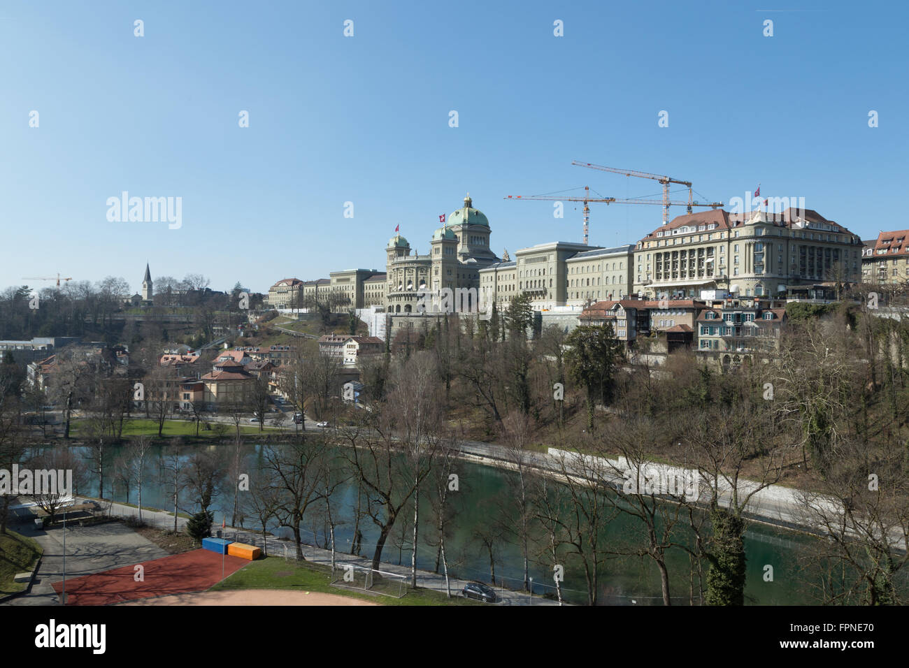 A photograph of the Federal Parliament Building in Bern, Switzerland ...