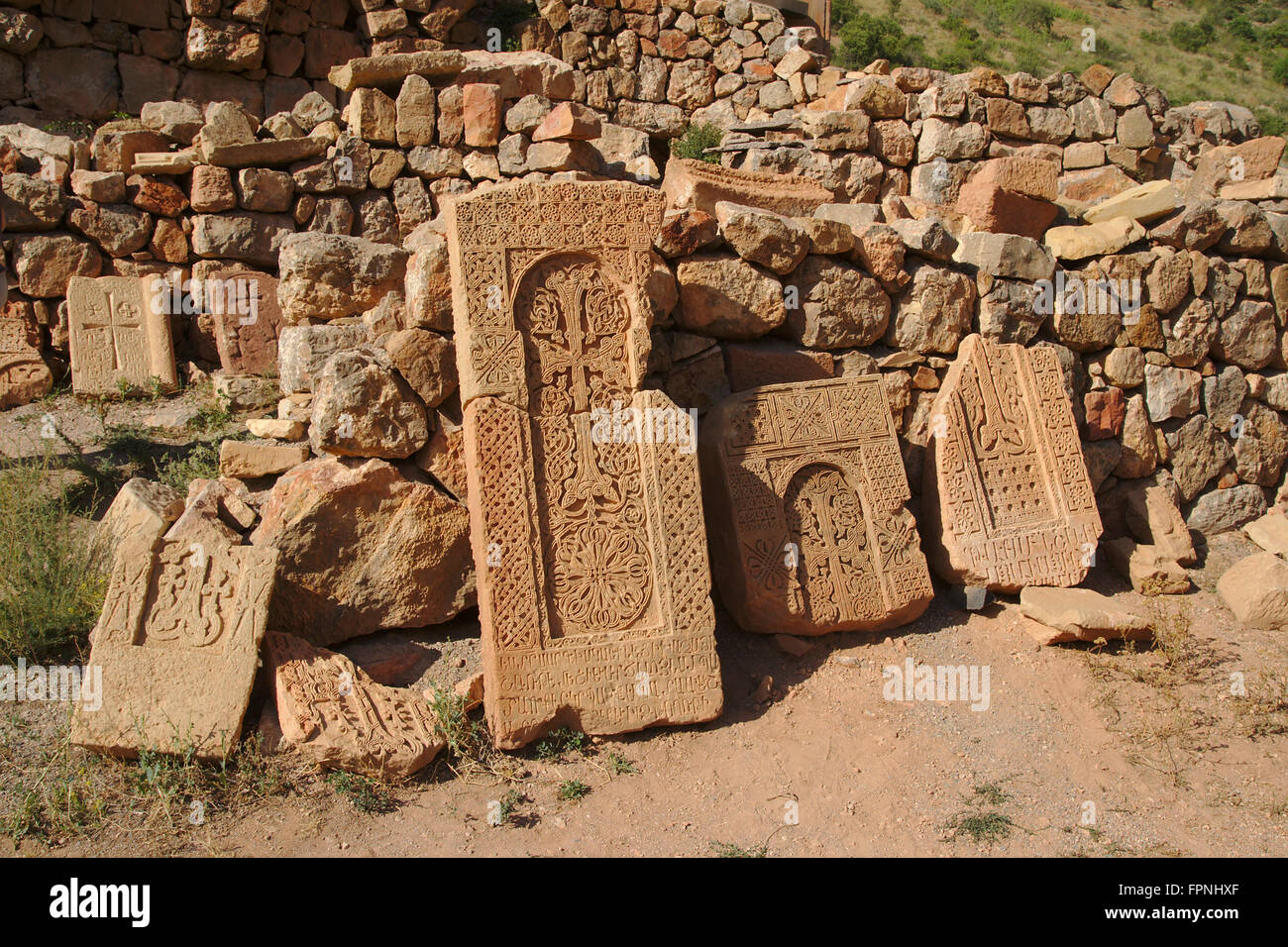 Khatchkars in Noravank monastery, Armenia Stock Photo - Alamy
