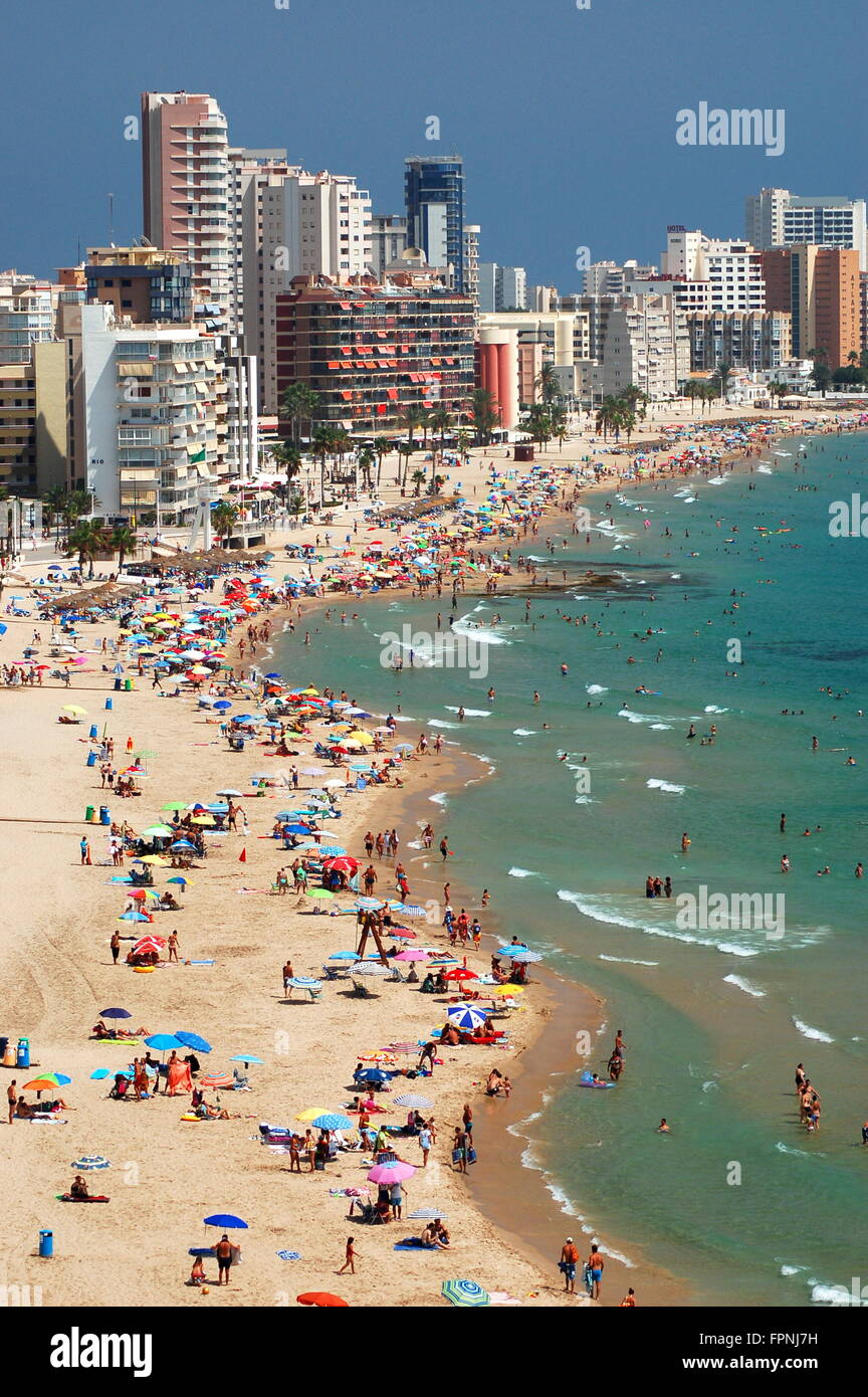 Breathtaking picturesque view on sandy beach in Calpe, Spain Stock ...