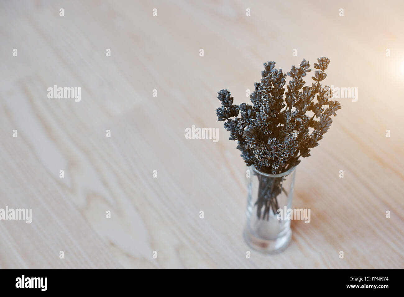 Dried lavender branches at vase at white wooden background Stock Photo ...