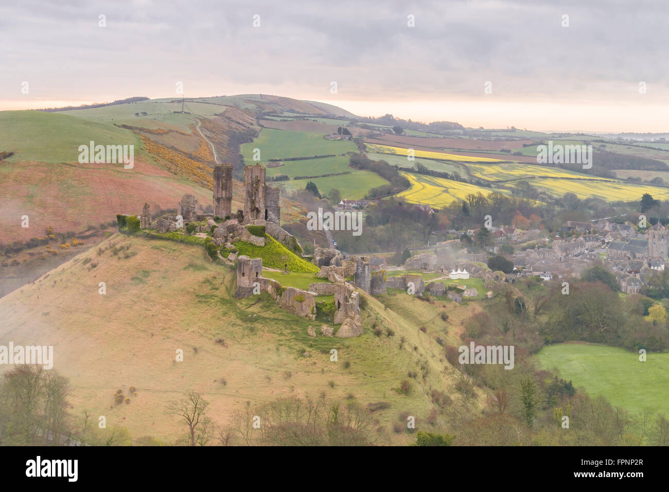 Corfe Castle Morning Stock Photo Alamy