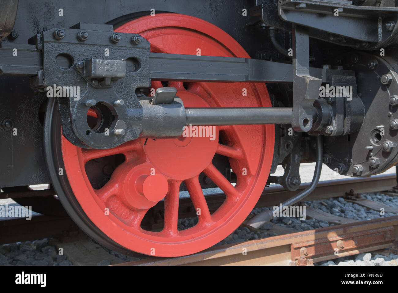 Closeup of red color wheel of historical steam locomotive Stock Photo ...