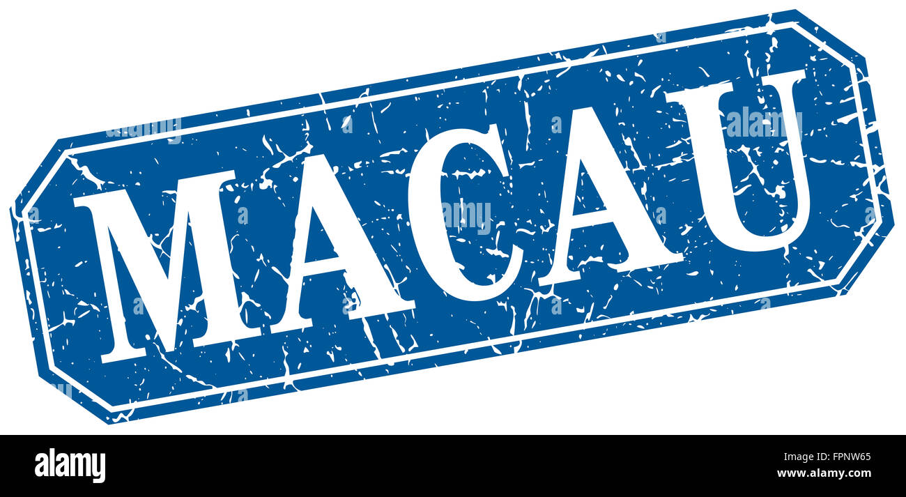 Macau blue square grunge retro style sign Stock Photo - Alamy