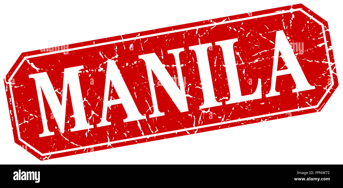 Manila red square grunge retro style sign Stock Photo - Alamy