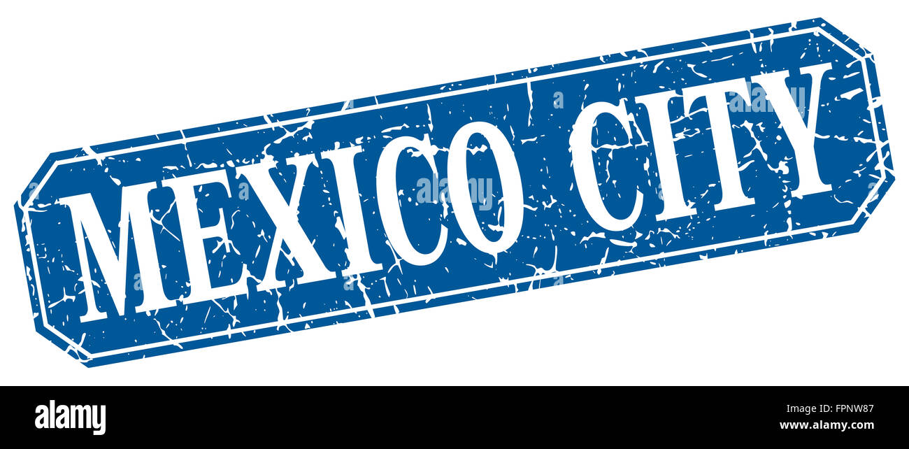 Mexico City blue square grunge retro style sign Stock Photo - Alamy