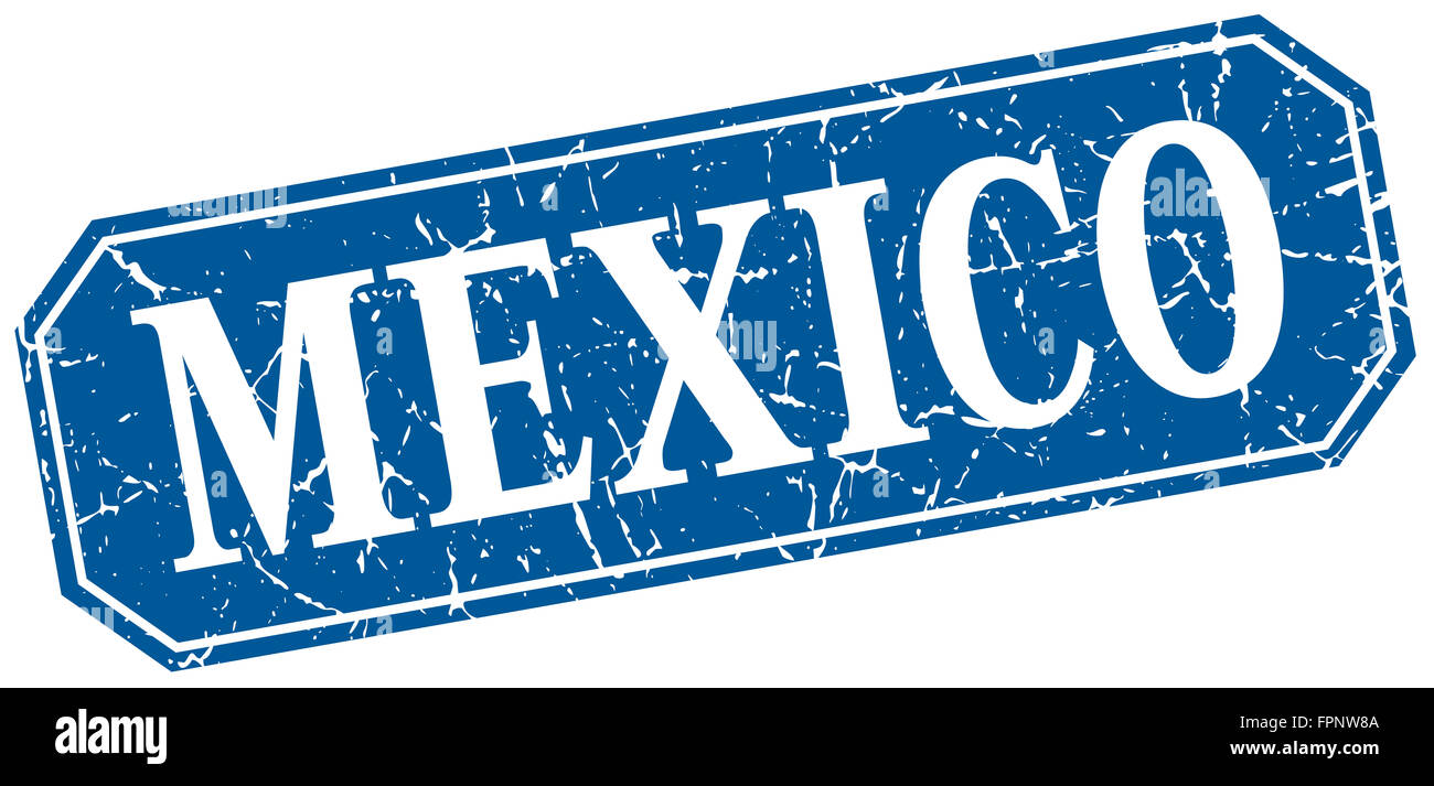 Mexico blue square grunge retro style sign Stock Photo - Alamy