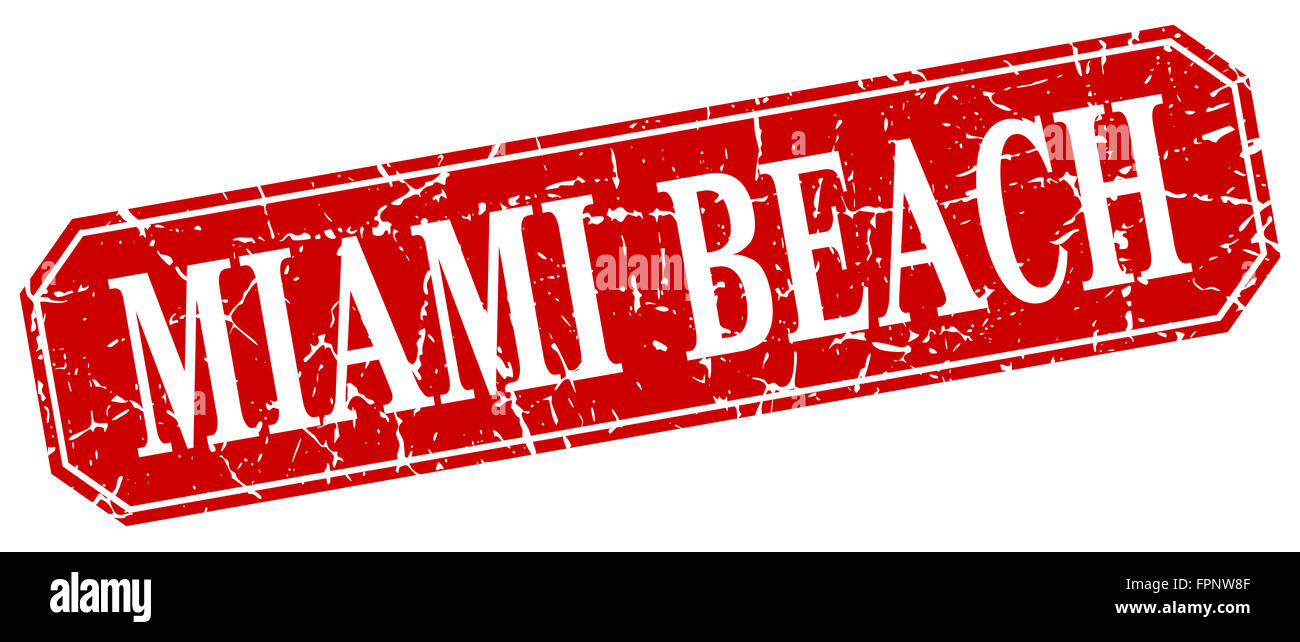 Miami Beach red square grunge retro style sign Stock Photo - Alamy