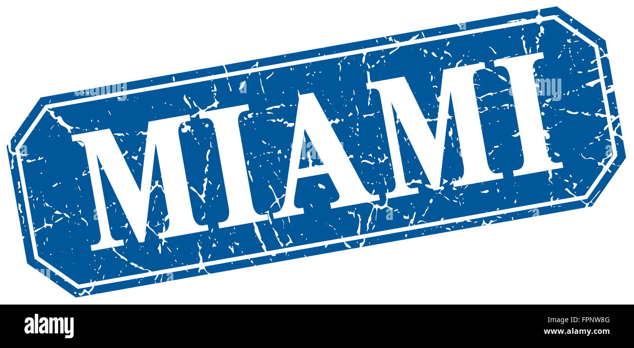 Miami blue square grunge retro style sign Stock Photo - Alamy