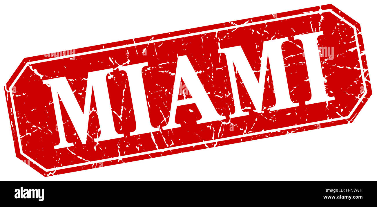 Miami red square grunge retro style sign Stock Photo - Alamy