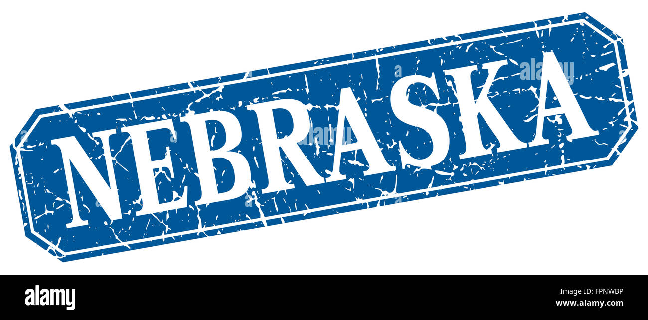 Nebraska blue square grunge retro style sign Stock Photo - Alamy