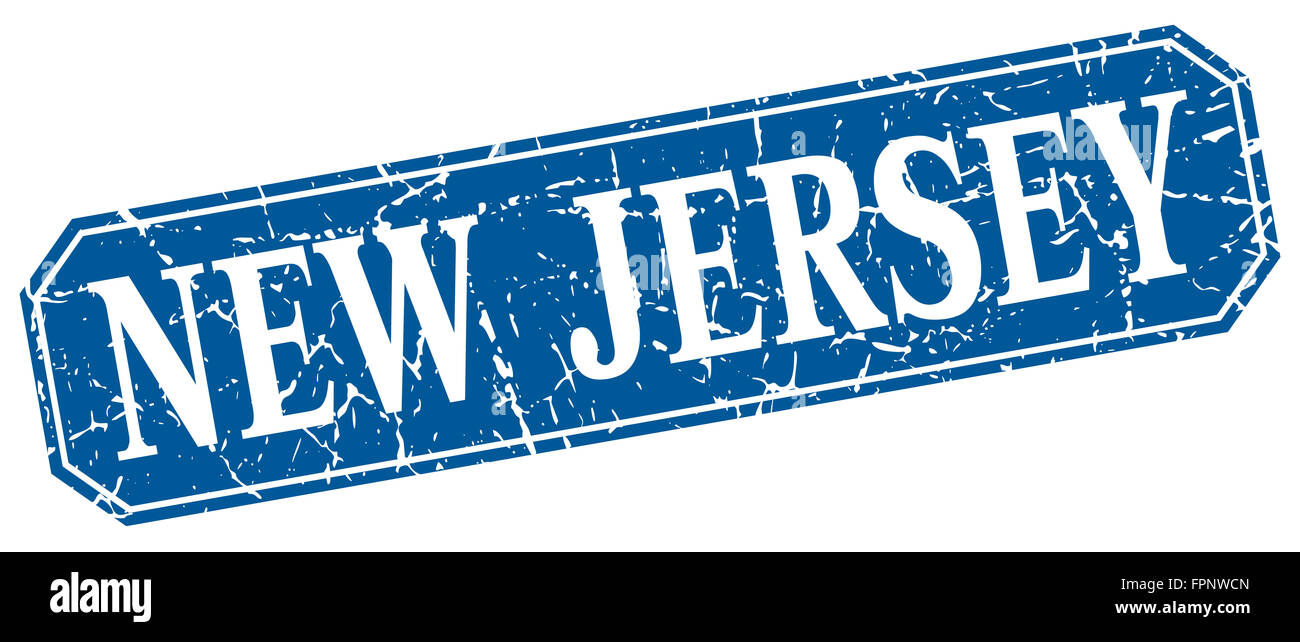 New Jersey blue square grunge retro style sign Stock Photo - Alamy