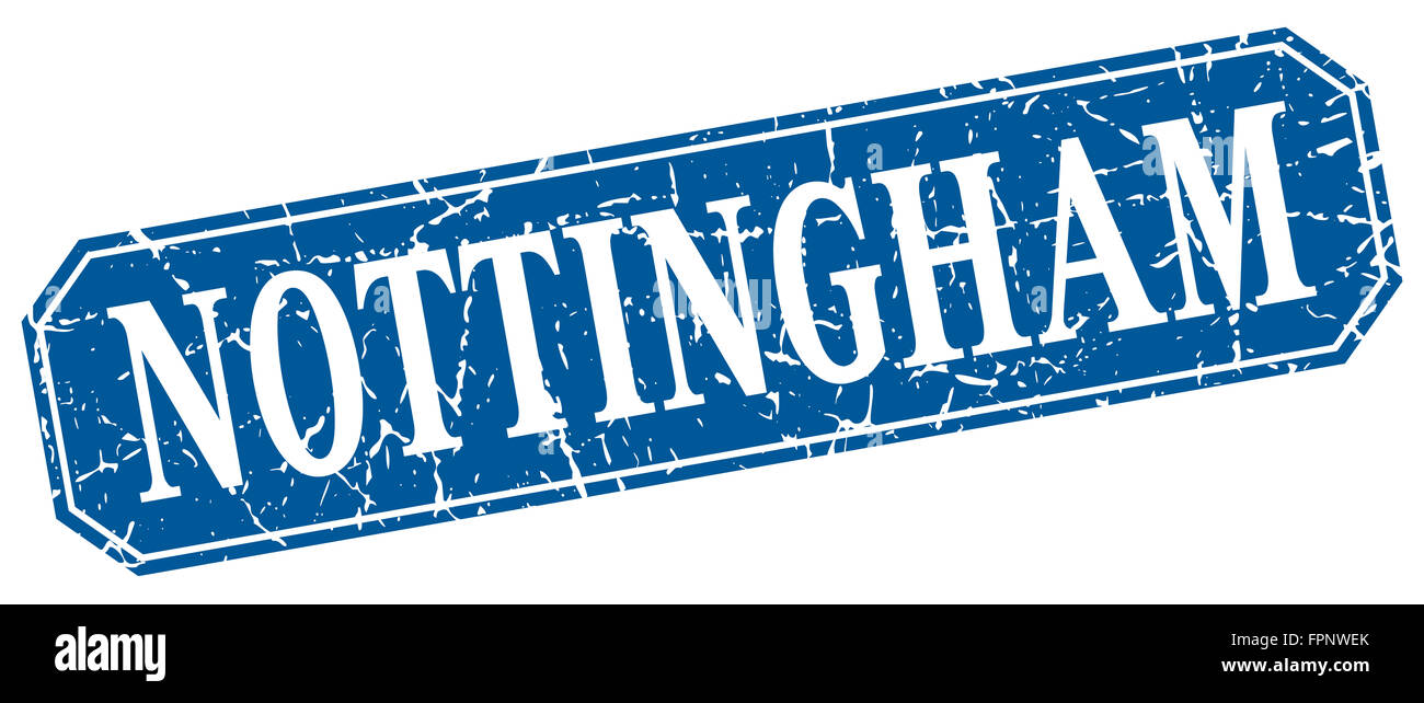 Nottingham blue square grunge retro style sign Stock Photo - Alamy