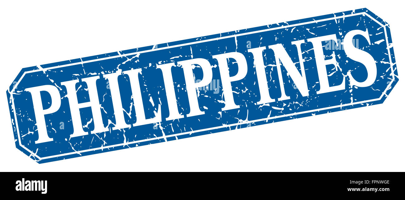 Philippines blue square grunge retro style sign Stock Photo - Alamy