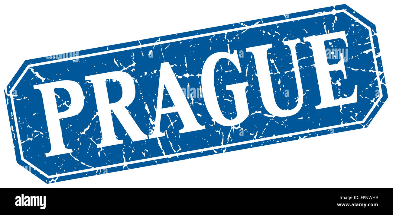 Prague blue square grunge retro style sign Stock Photo - Alamy