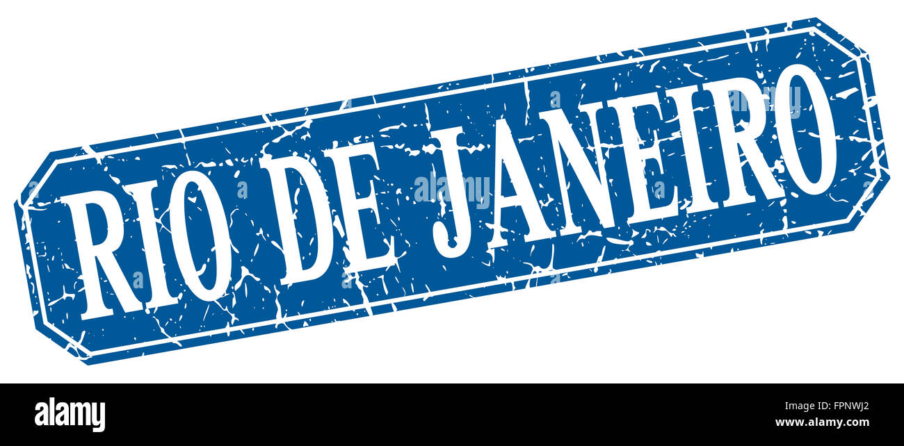 Rio De Janeiro blue square grunge retro style sign Stock Photo - Alamy