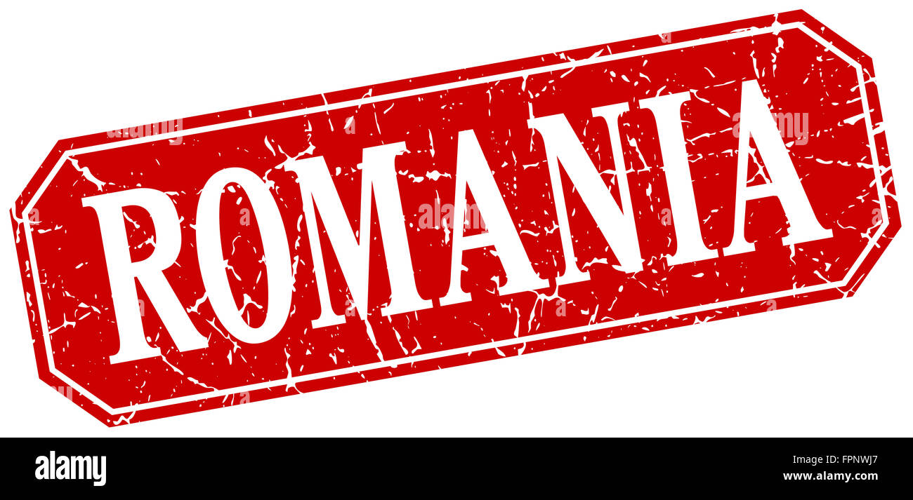 Romania red square grunge retro style sign Stock Photo - Alamy