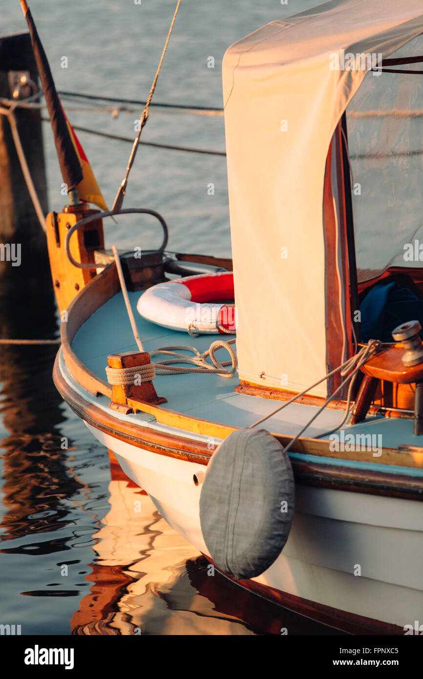 Stern of a wooden boat in the harbor Stock Photo - Alamy