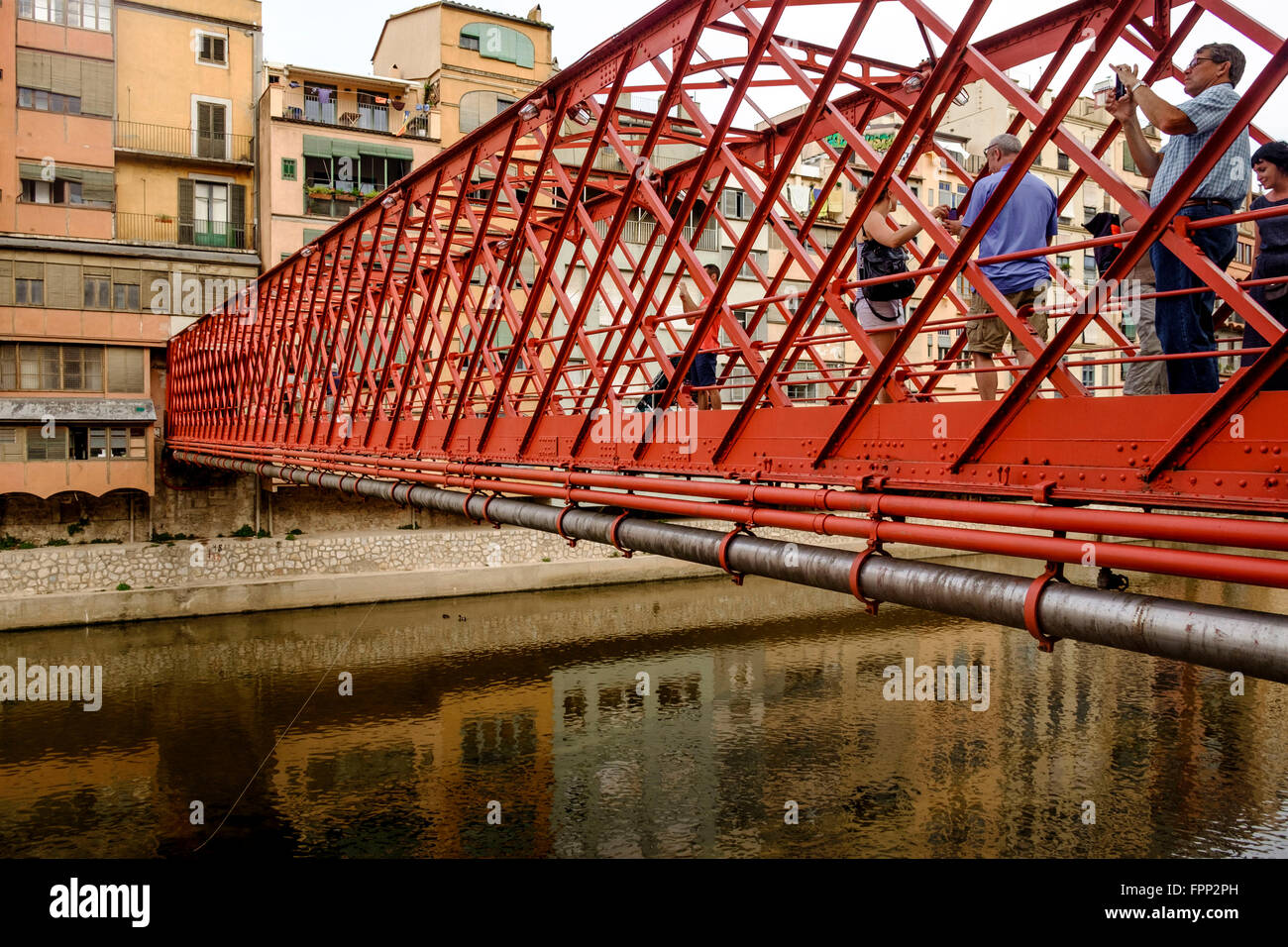 steel bridge built by Eiffel at Girona, Catalonia, Spain Stock Photo ...