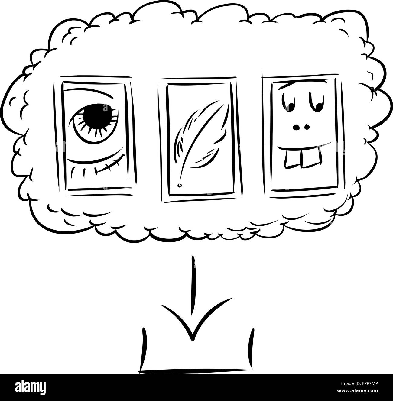 Outline doodle of silly icons as files in computer server cloud ready ...