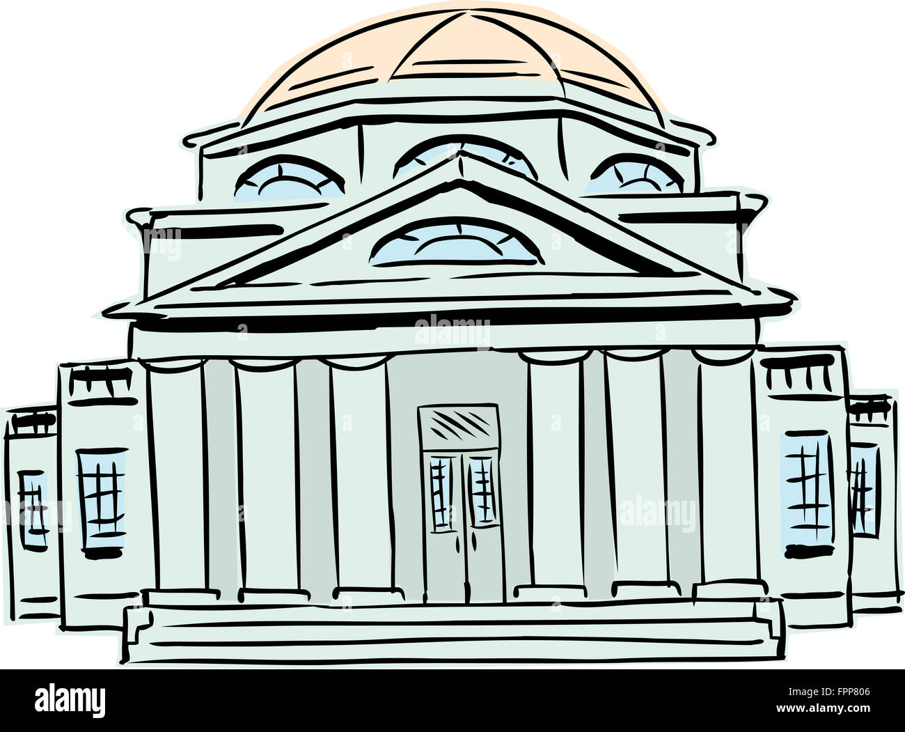 Exterior front view on single building with six tuscan style columns ...