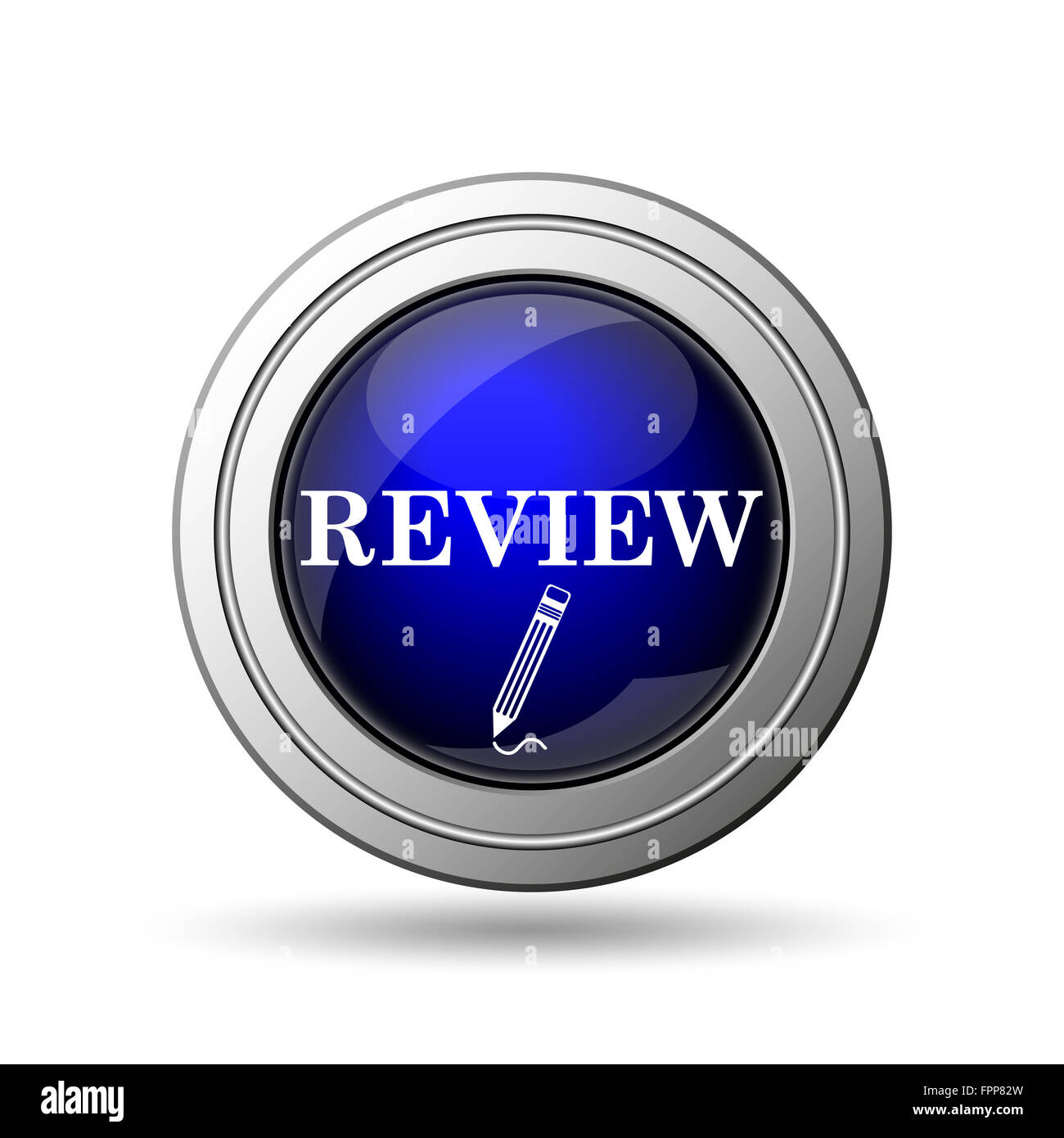 Review icon. Internet button on white background Stock Photo - Alamy