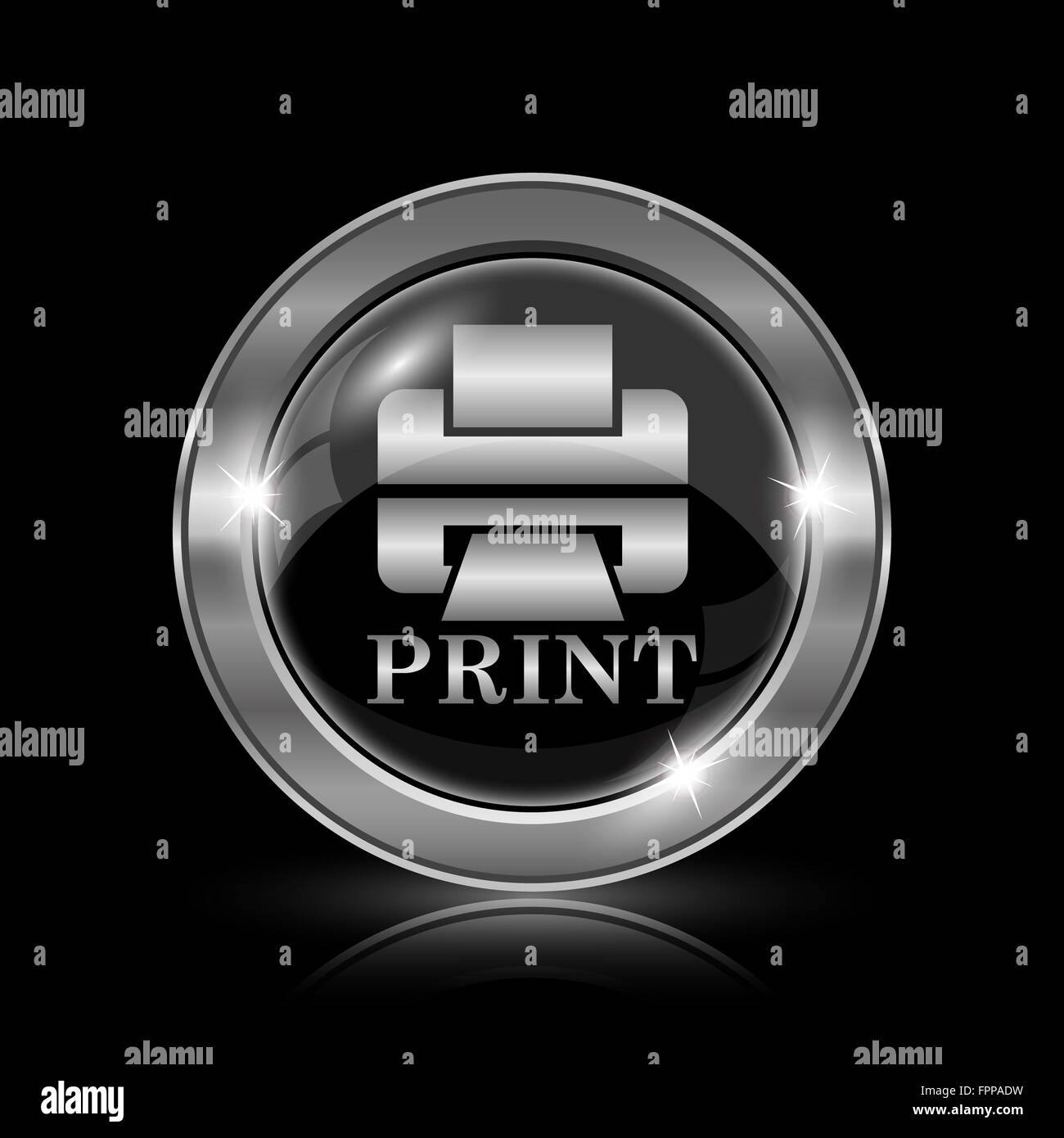 Printer with word PRINT icon. Internet button on black background Stock ...