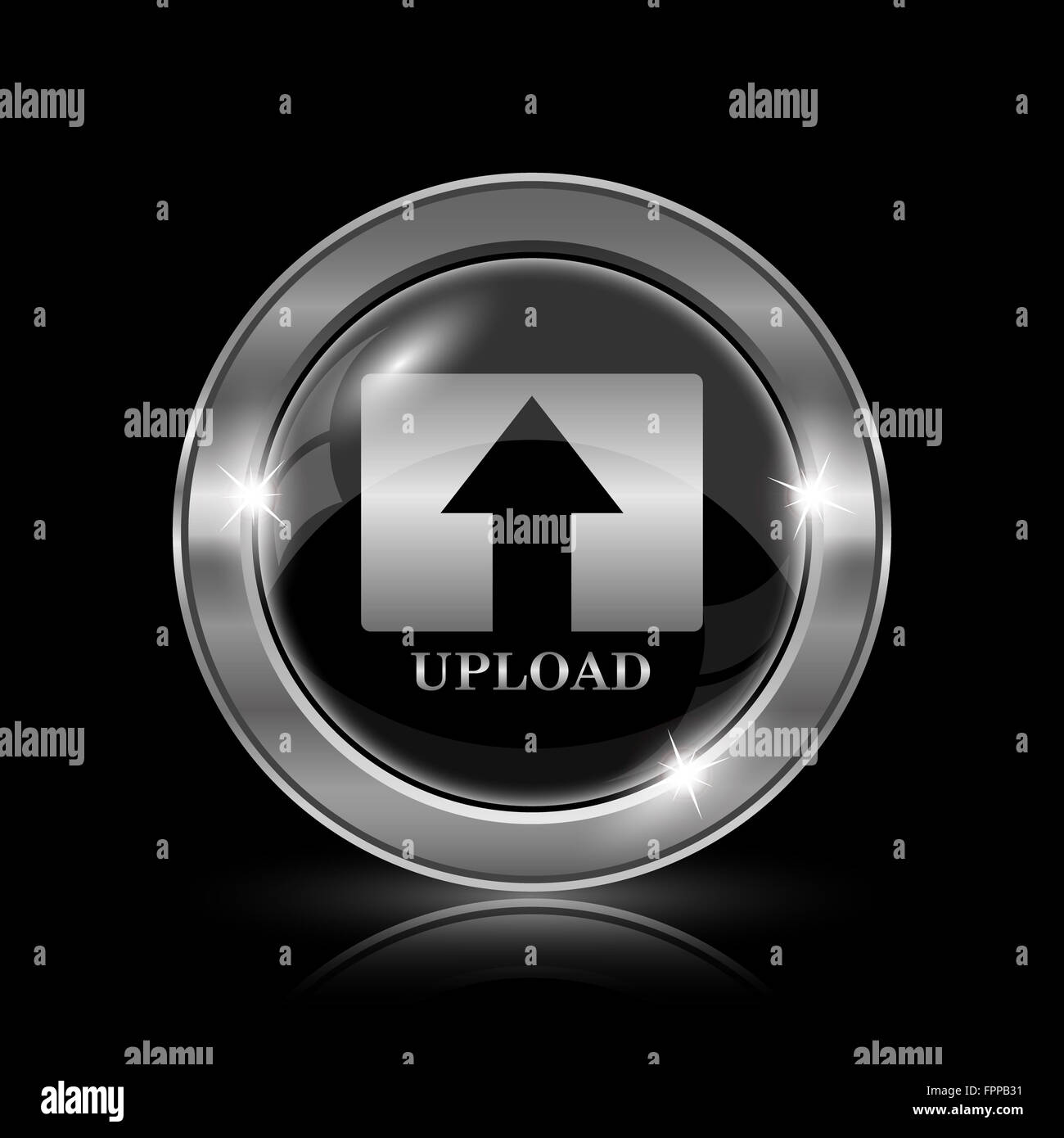 Upload icon. Internet button on black background Stock Photo - Alamy