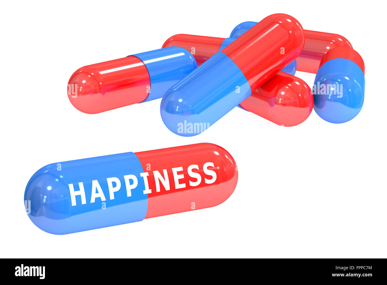 happiness concept with capsules isolated on white background Stock ...