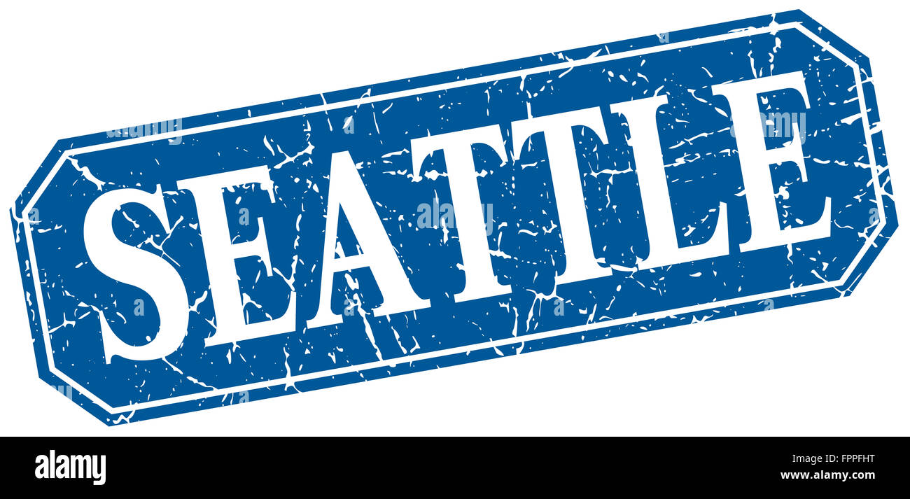 Seattle blue square grunge retro style sign Stock Photo - Alamy