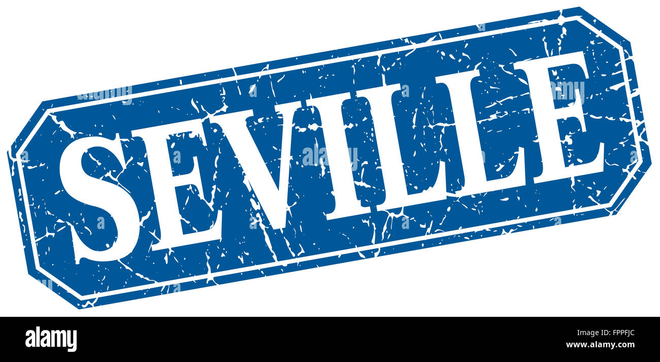 Seville blue square grunge retro style sign Stock Photo - Alamy