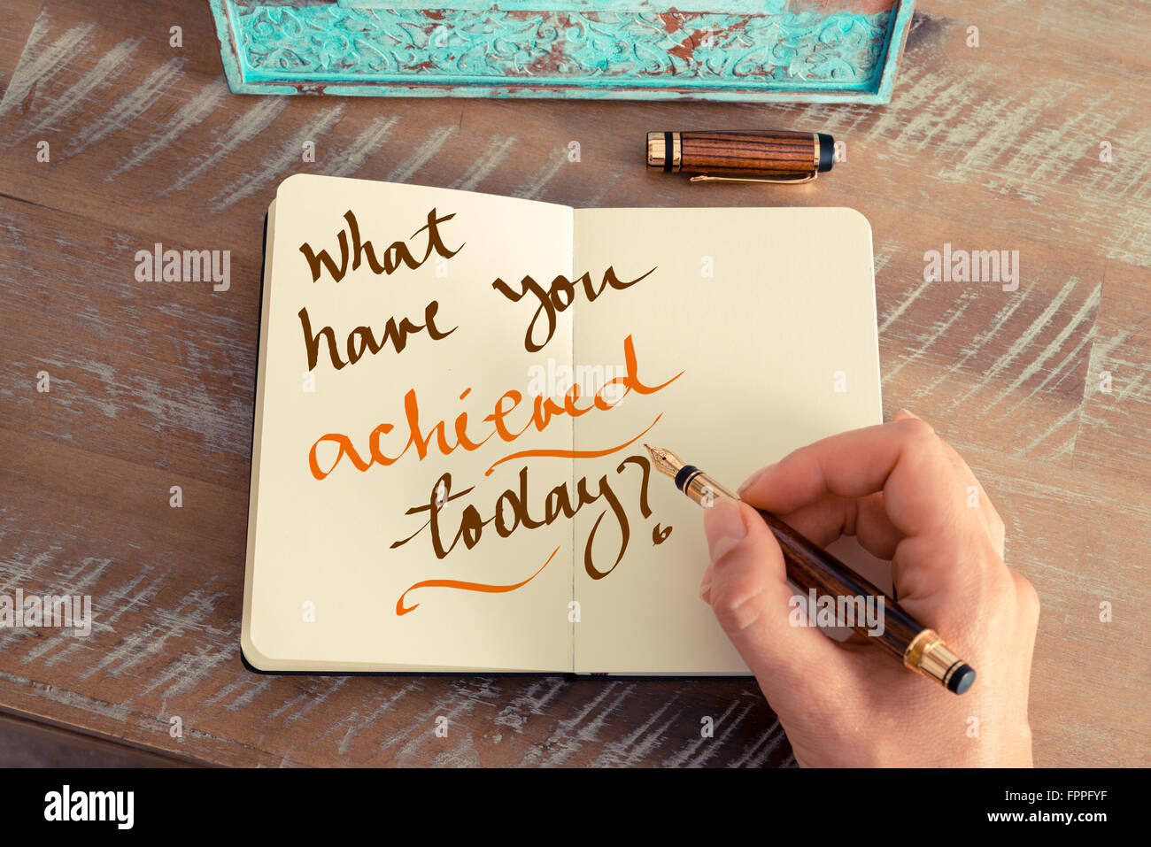 Handwritten text WHAT HAVE YOU ACHIEVED TODAY ?, motivation concept ...