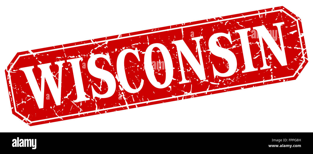 Wisconsin red square grunge retro style sign Stock Photo - Alamy