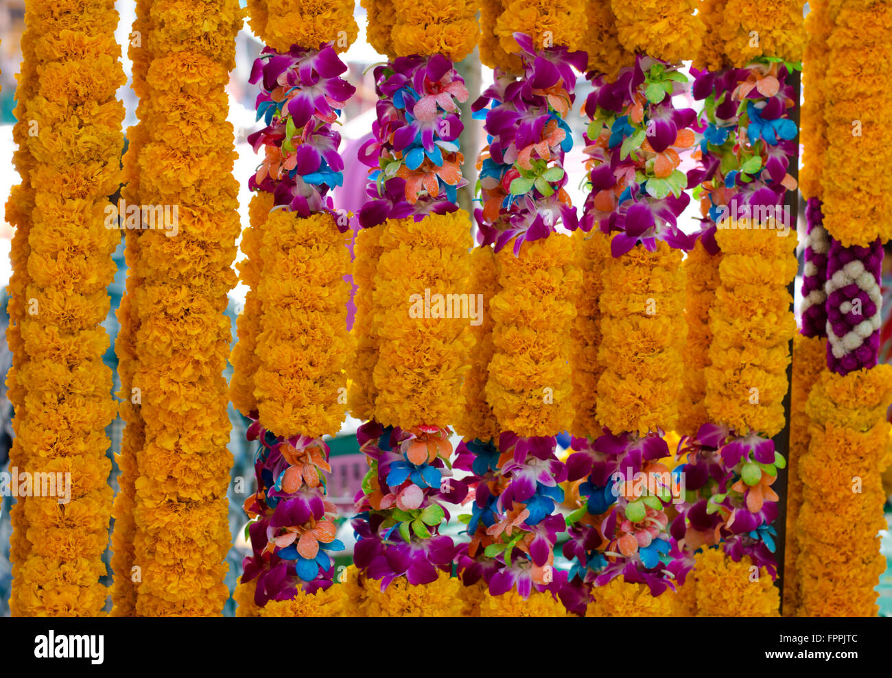 Background of flower garlands in thai style. Thailand Stock Photo - Alamy