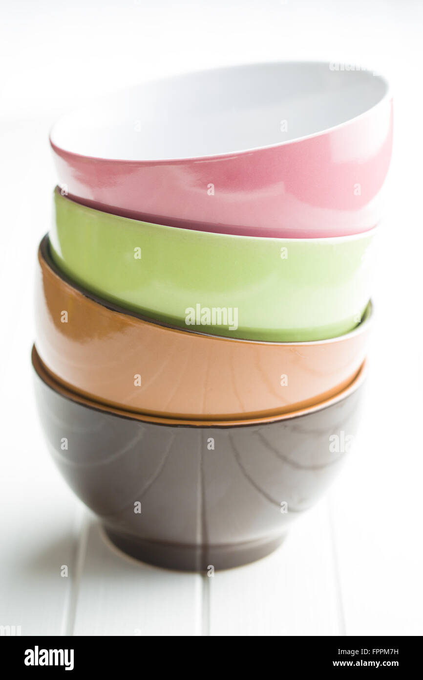 various bowls on kitchen table Stock Photo - Alamy
