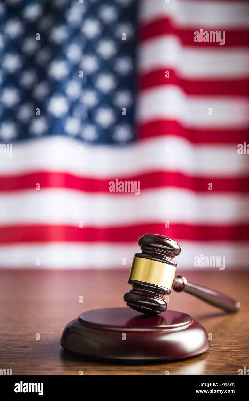the judge gavel and background with usa flag Stock Photo - Alamy