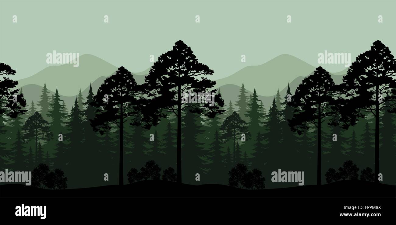 Seamless Landscape, Trees and Mountain Silhouettes Stock Vector Image ...