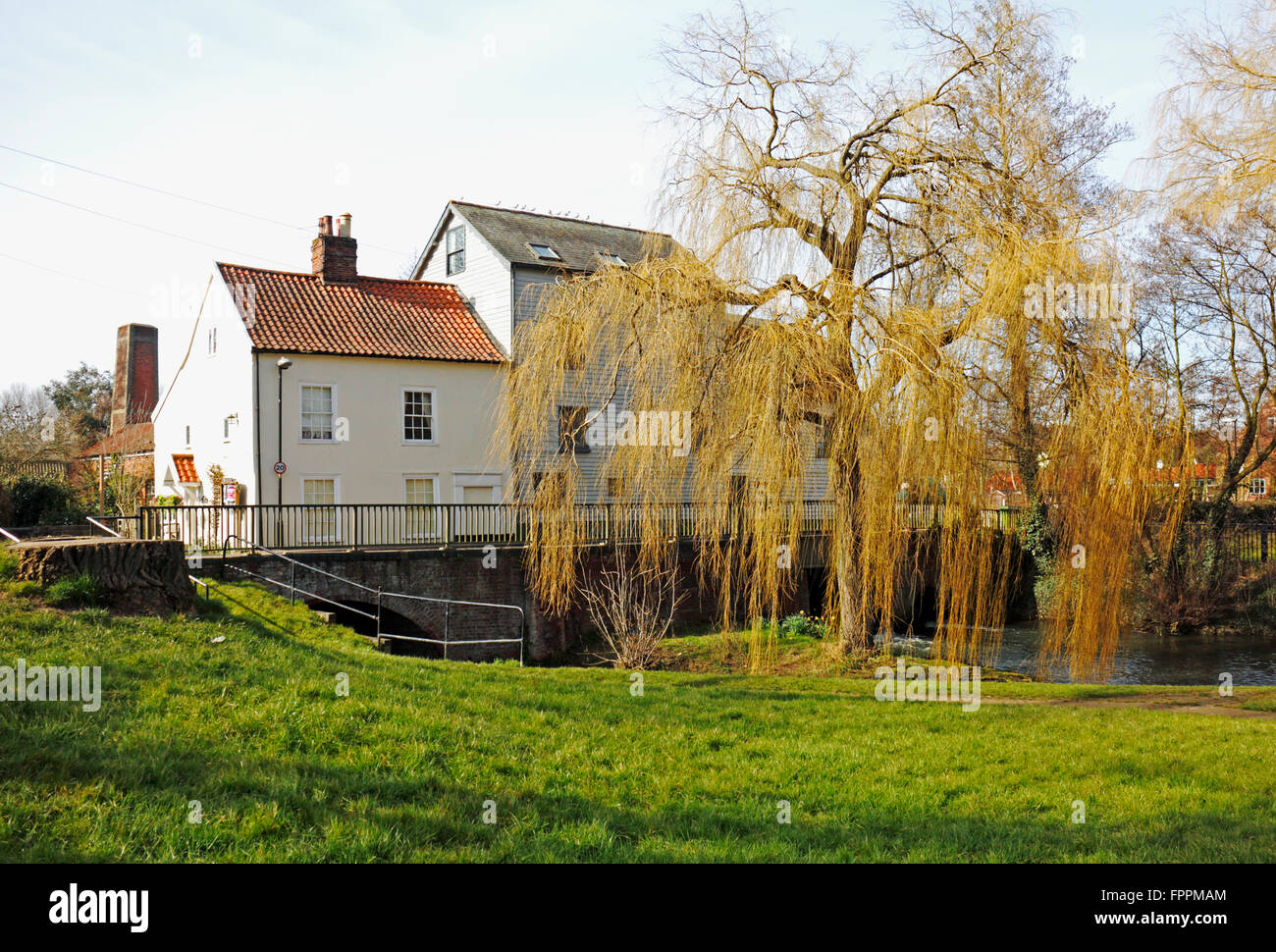 A view of the watermill and mill pool on the River Chet at Loddon ...
