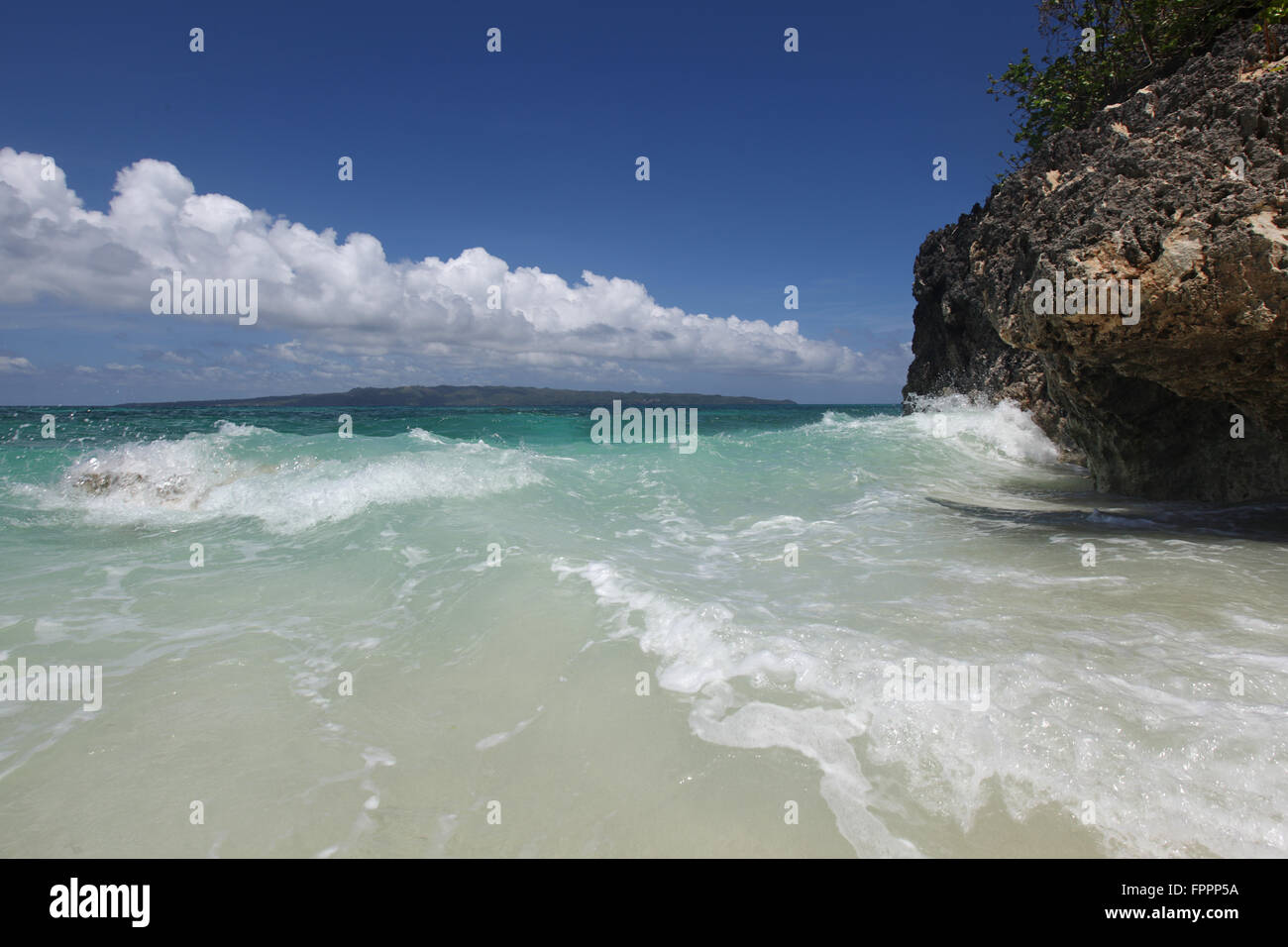 Tropical landscape with sea waves and rocks at Philippines Stock Photo ...