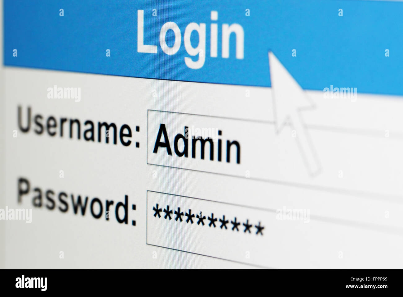 Log-in box on computer screen of admin Stock Photo - Alamy