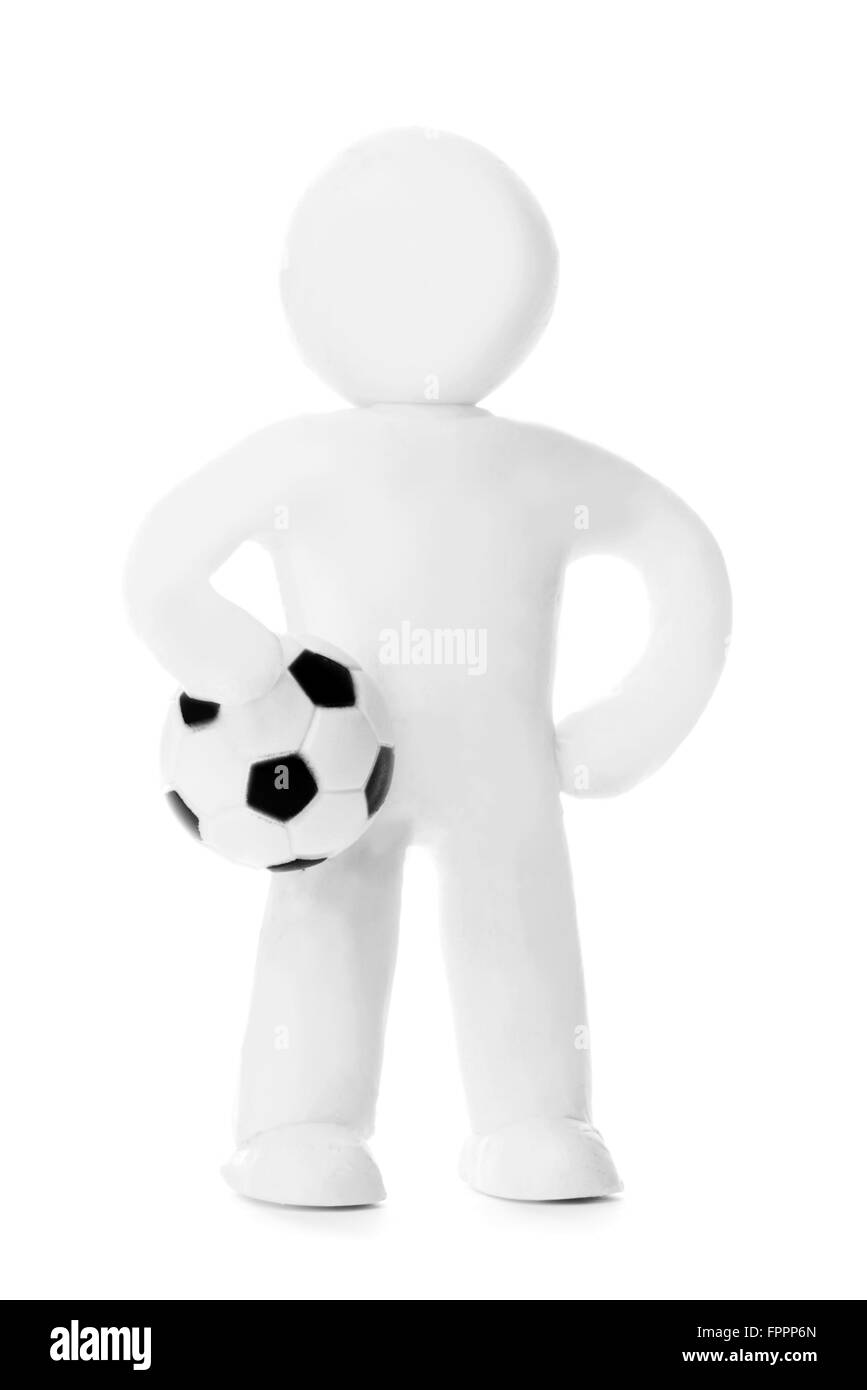 Plasticine man with soccer ball isolated on white background Stock ...