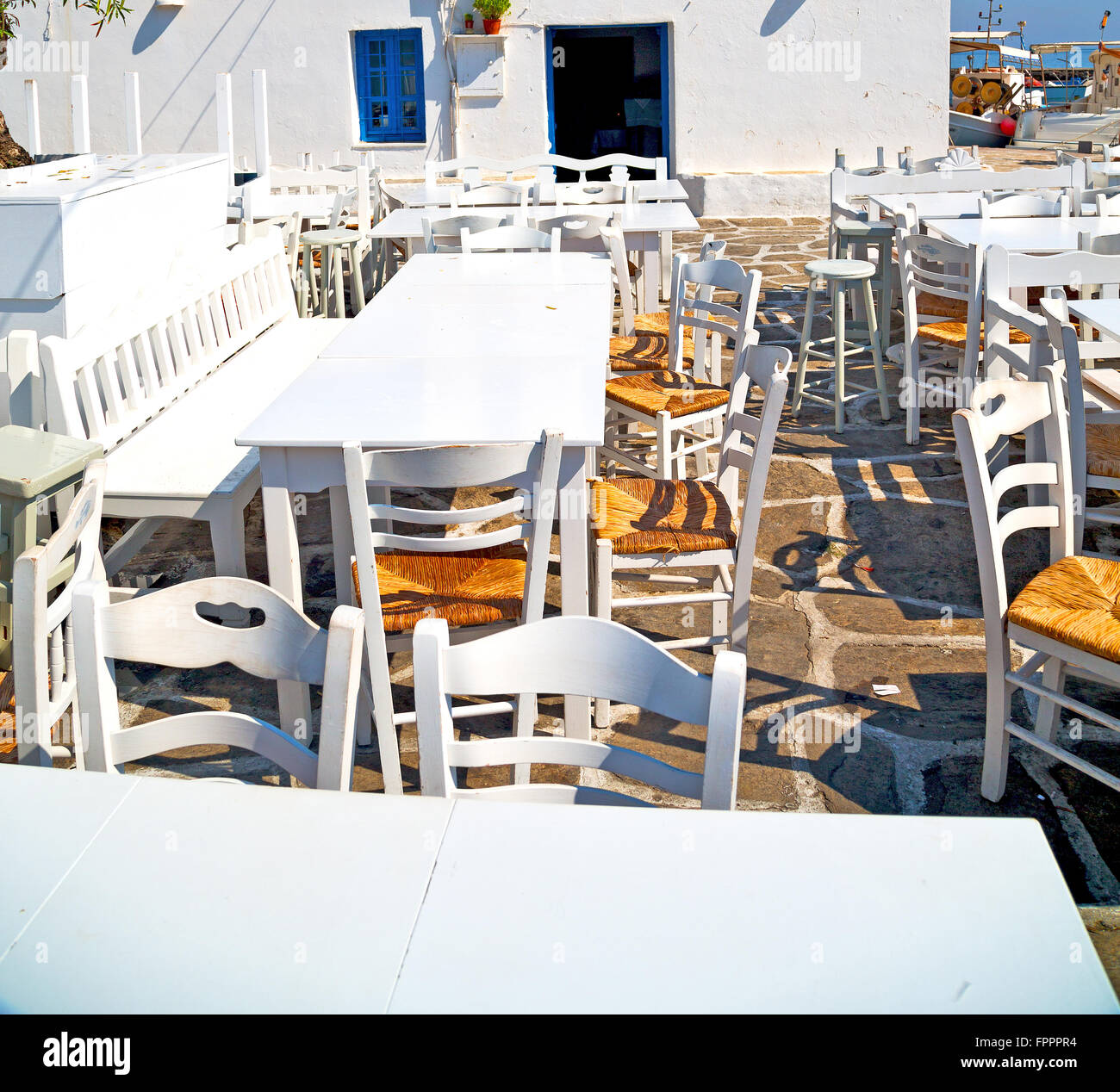the table in santorini europe greece old restaurant chair and summer ...