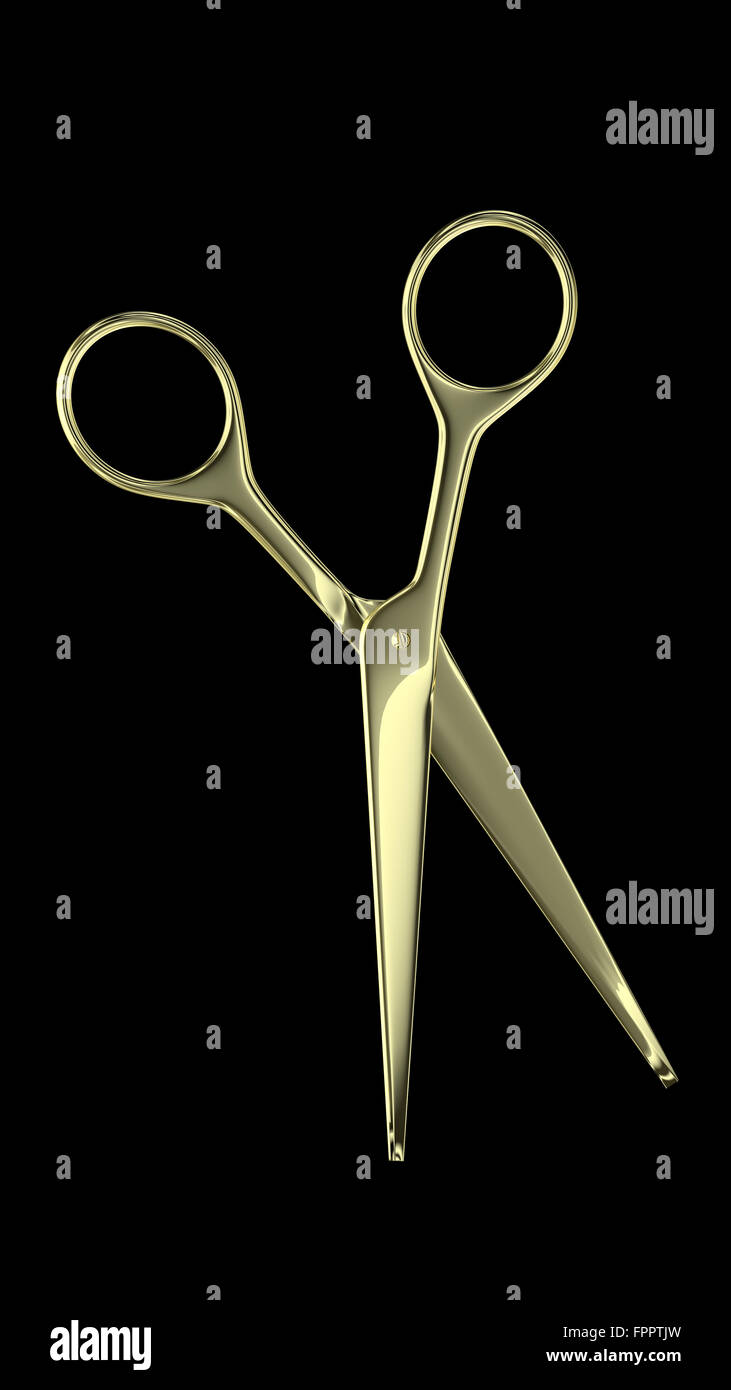Isolated Golden Scissors on a black background. 3d render Stock Photo ...