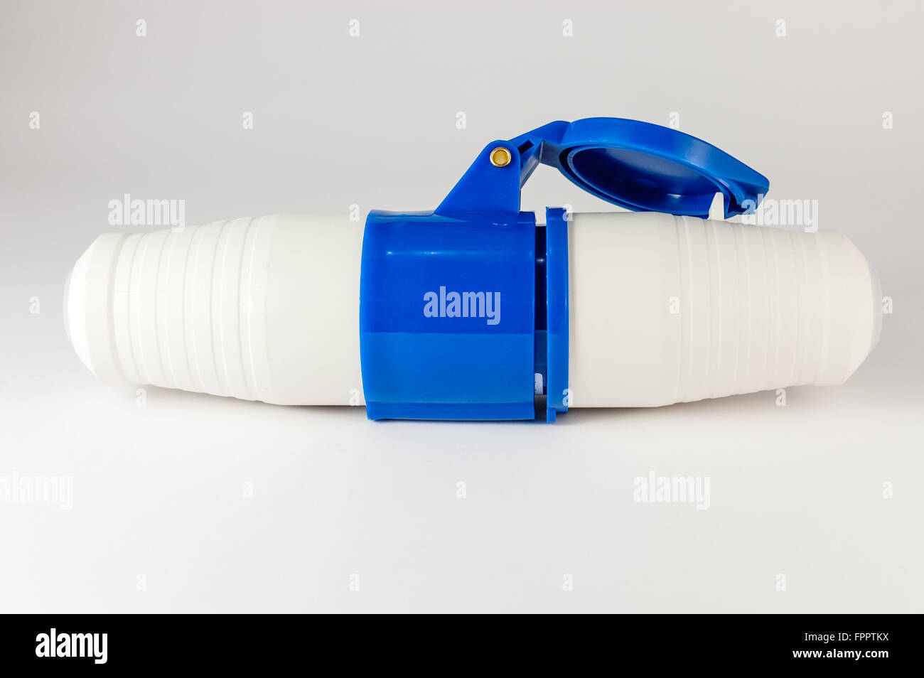 Electric plastic power plug and socket with cap isolated on white ...