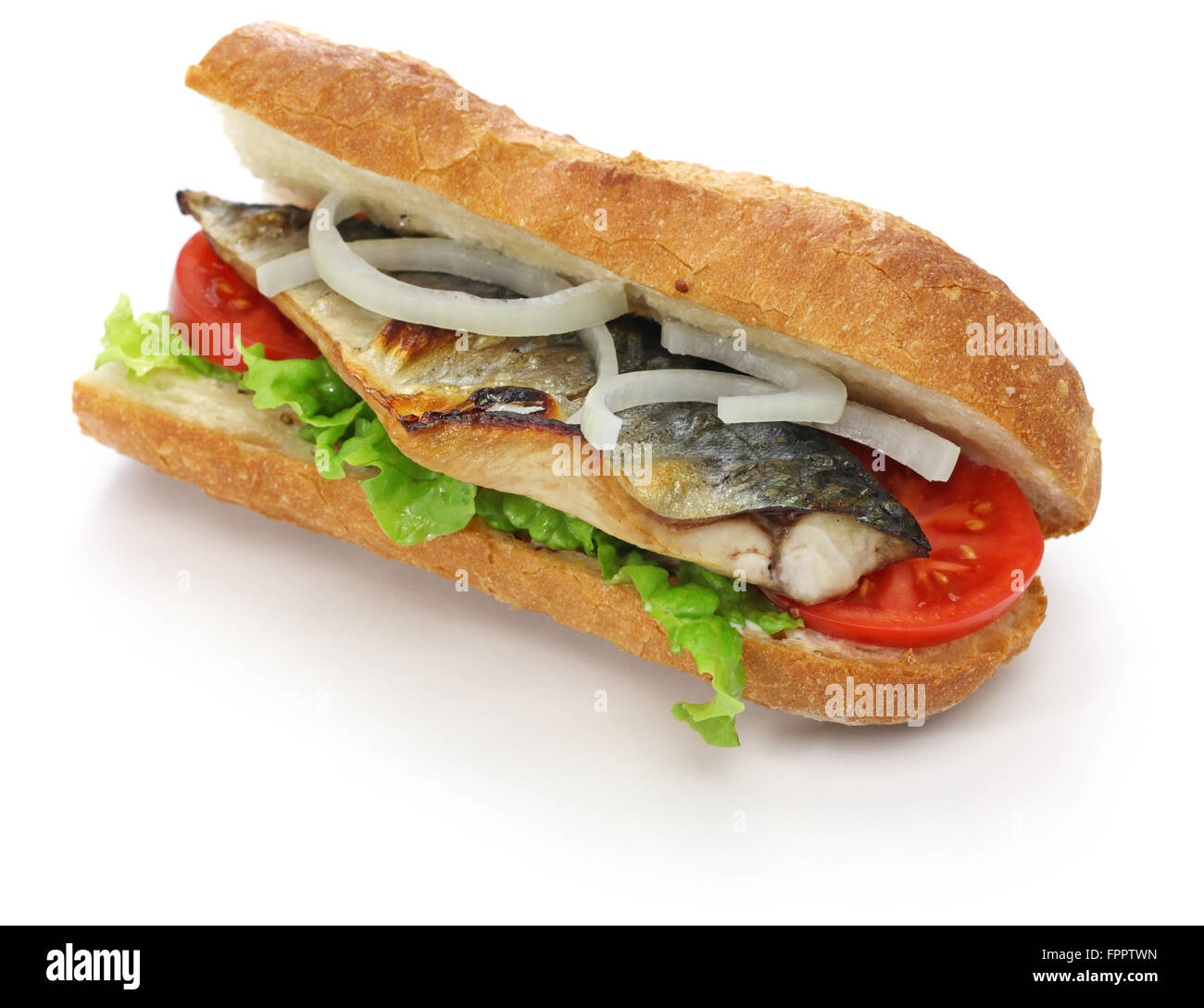 mackerel fish sandwich,balik ekmek,turkish food isolated on white ...