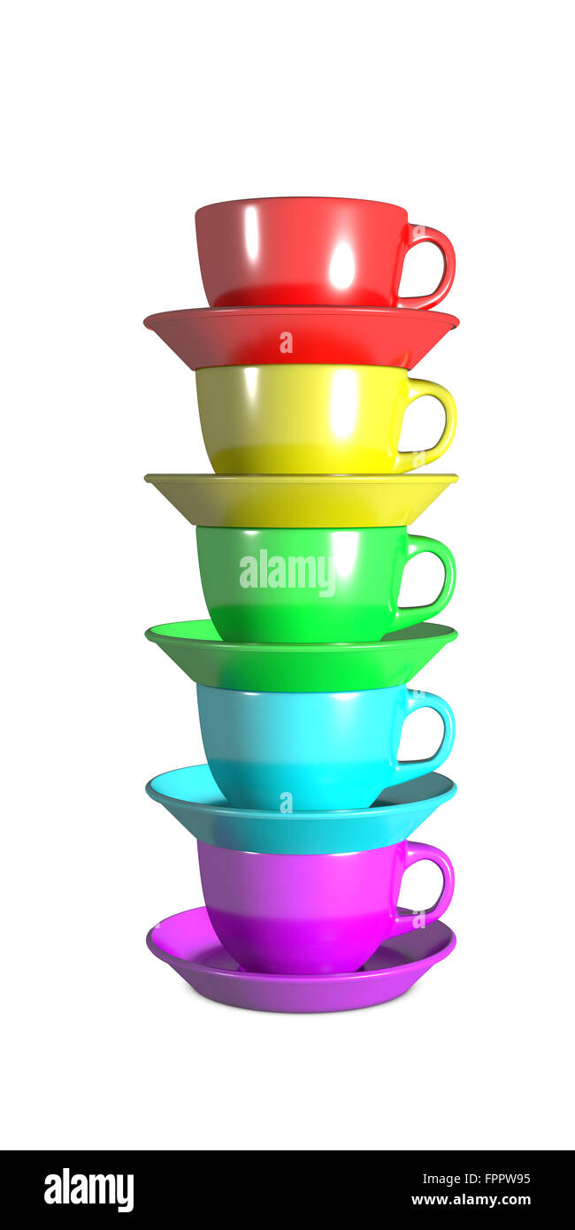 Five coffee cups horizontally aligned with rainbow colours Stock Photo ...