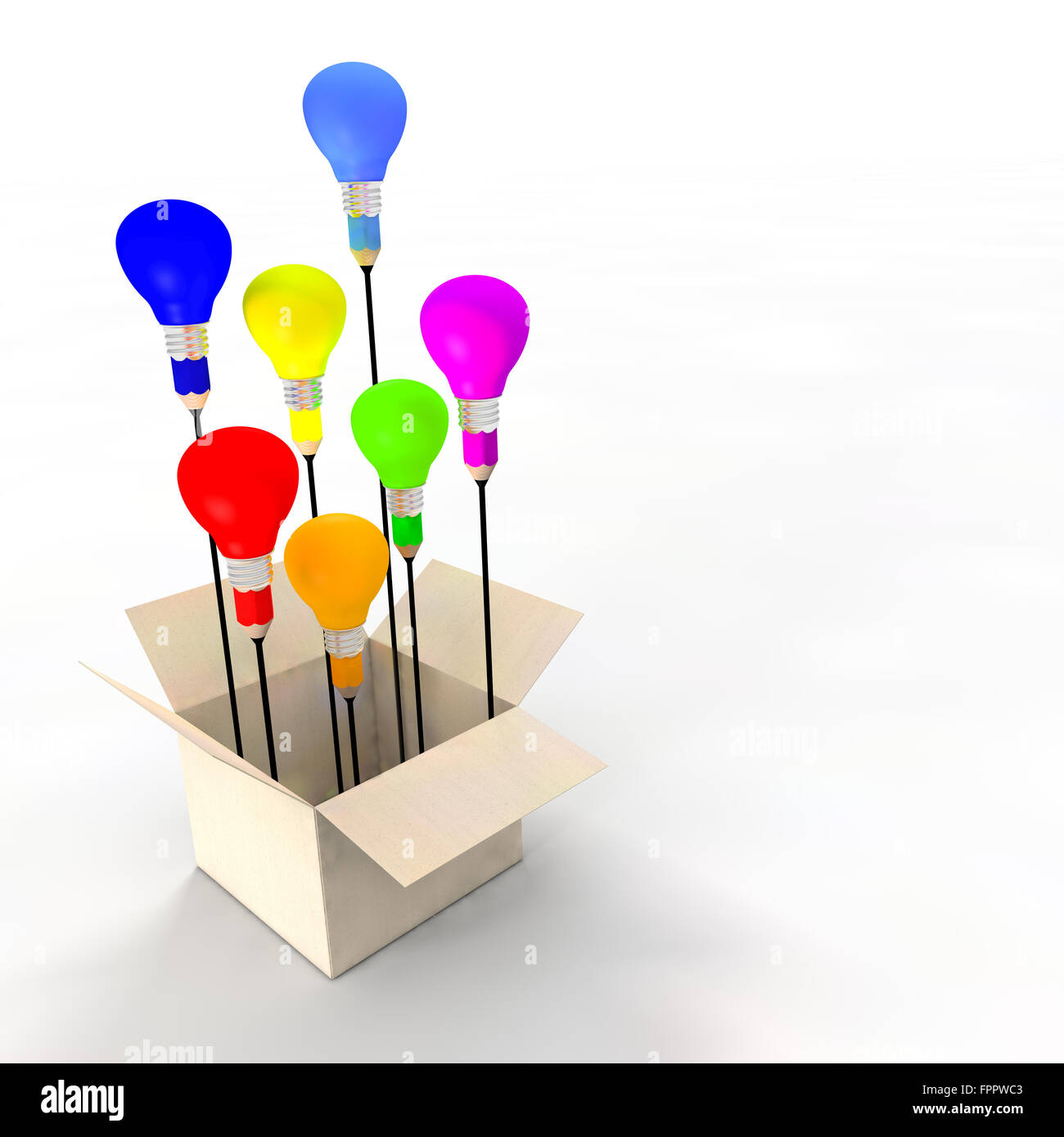 Several ideas emerging from an idea box. Metaphor concept. The coloured ...