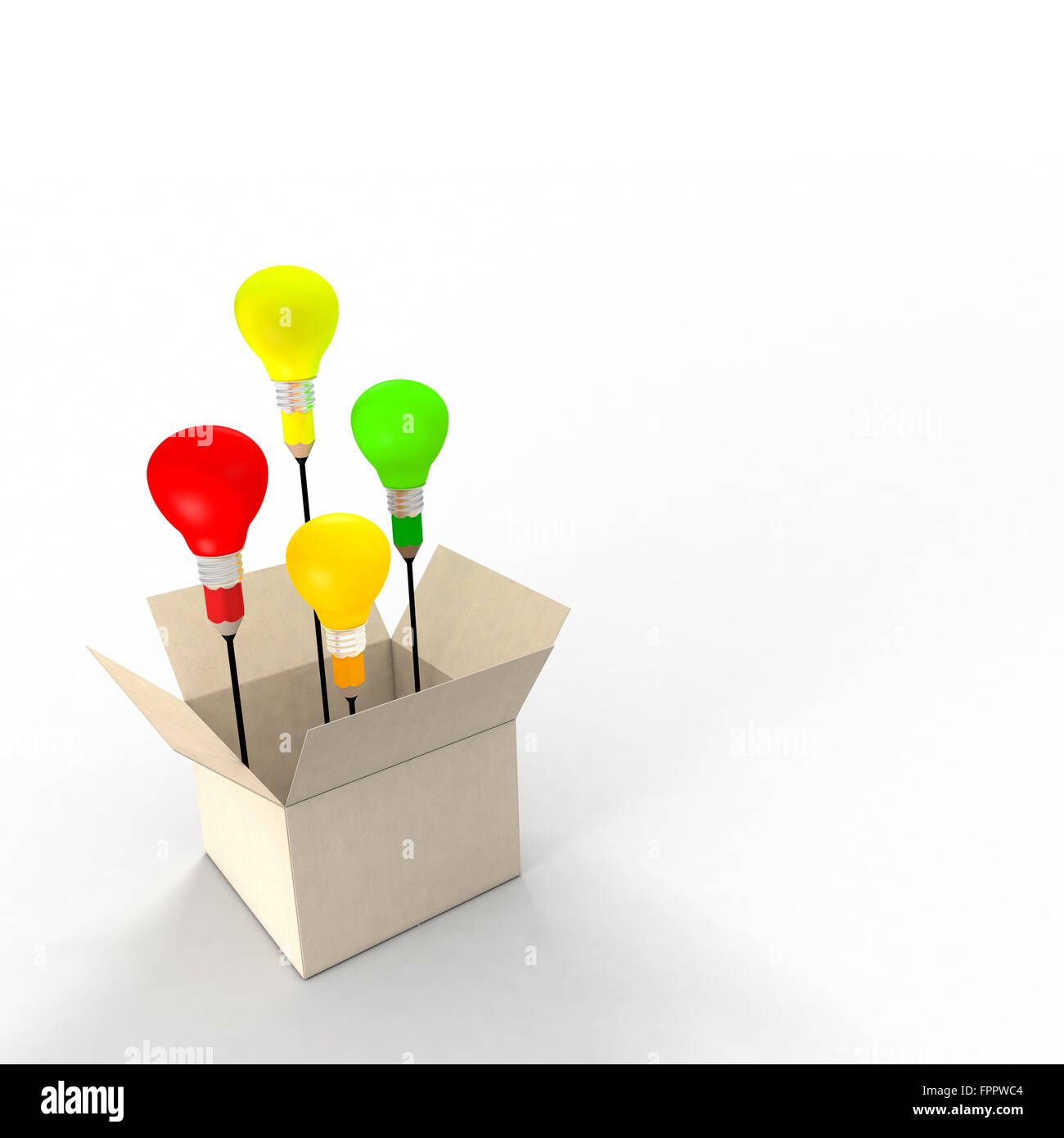 Several ideas emerging from an idea box. Metaphor concept. The light ...