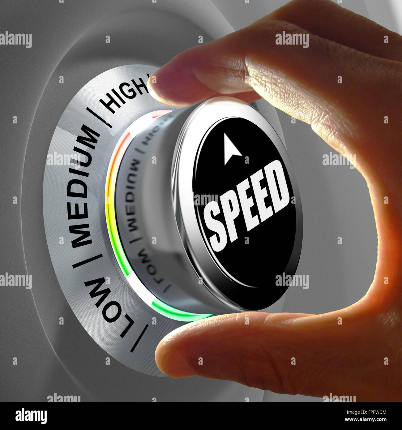 Hand rotating a button and selecting the level of speed. This concept ...